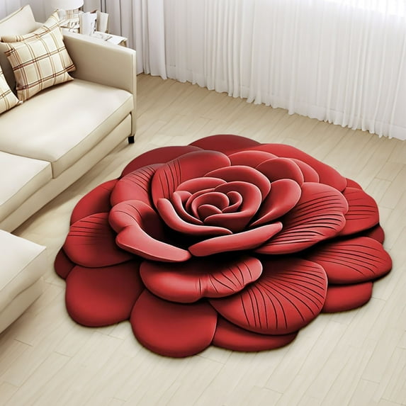 3D Floral Area Rug 24x24 Inch, Square Crystal Velvet Soft Carpet, Non ...