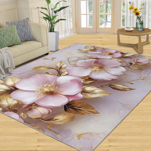 3D Floral Area Rug, Luxury Pink Florals Rugs for Bedroom, Nordic ...