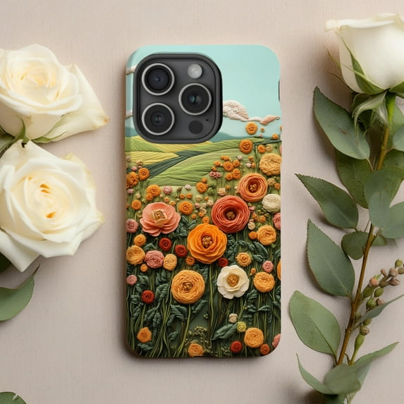 3D Floral Botanical Embroidered Style Case for iPhone 17 through 11 Pro ...