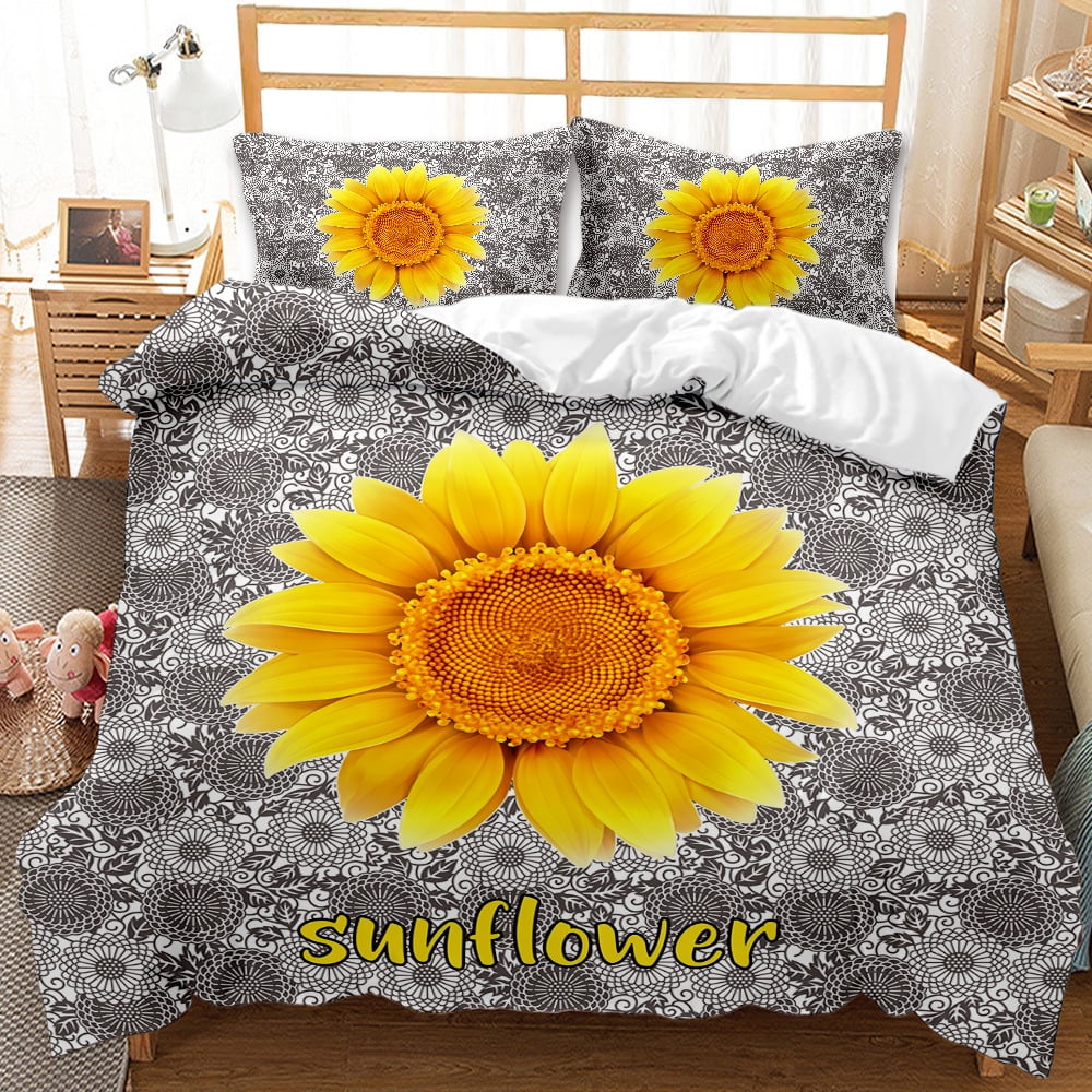 3D Floral Comforter Cover Yellow Flowers Bedding Set Sunflower ...