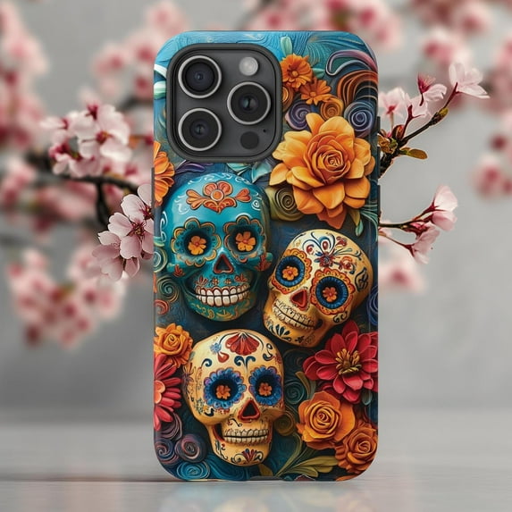 3D Floral Day of the Dead Sugar Skull Case for 17 16 15 14 13 12 11 Pro ...