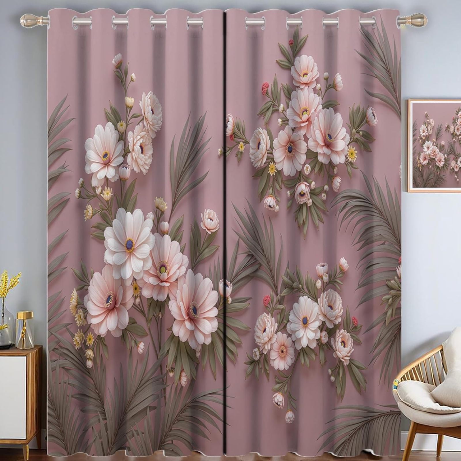 3D Floral Decoration Blackout Curtains For Bedroom Living Room,Blush ...