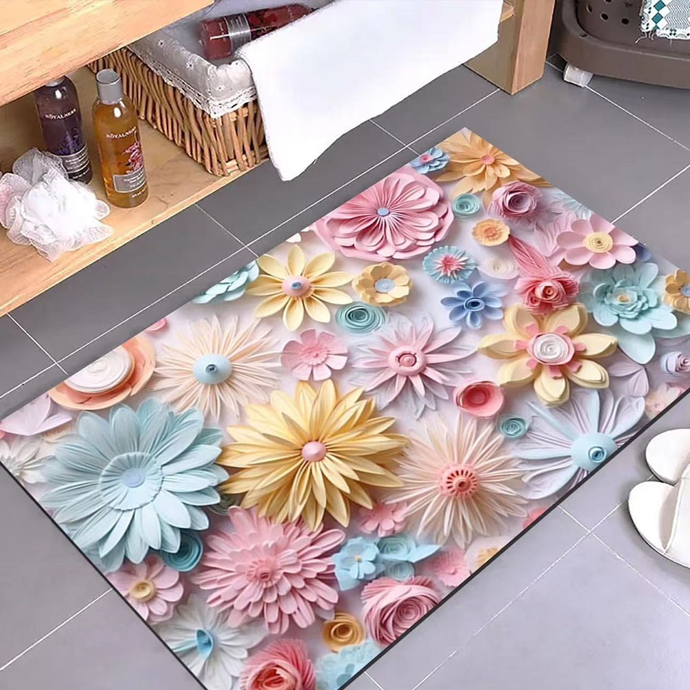 3D Floral Diatom Mud Floor Mat, Bathroom Water Absorbing And Anti Slip ...