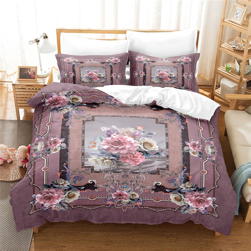 3D Floral Duvet Cover Bohemian Mandala Bedding Set Microfiber Exotic Flowers Comforter Cover ...