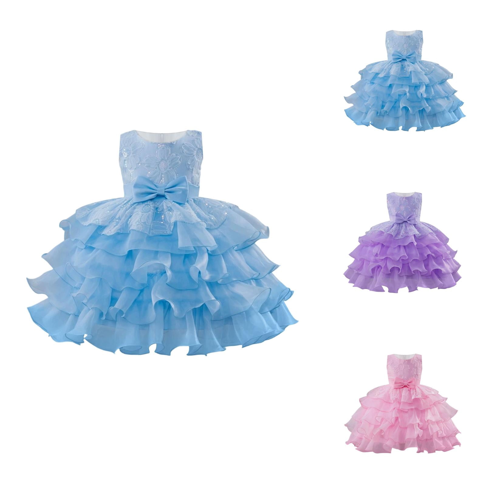 3D Floral Embroidery Bow Sash Tiered Gown, Girl's Formal Dress with ...