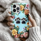 3D Floral Paw Print Art Style Phone Case for Dog Lovers 11 12 13 14 15 ...