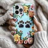 3D Floral Paw Print Dog Lover Art Style Phone Case 17 16 15 14 13 12 11 ...