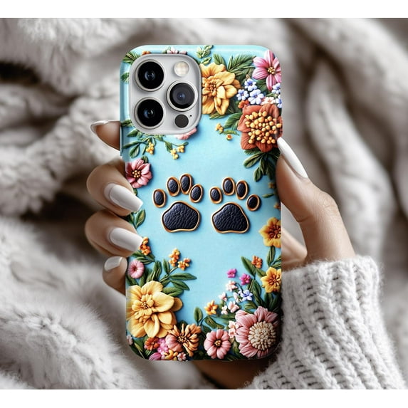 3D Floral Paw Print Dog Lover Phone Case with iPhone 17 11 12 13 14 15 ...