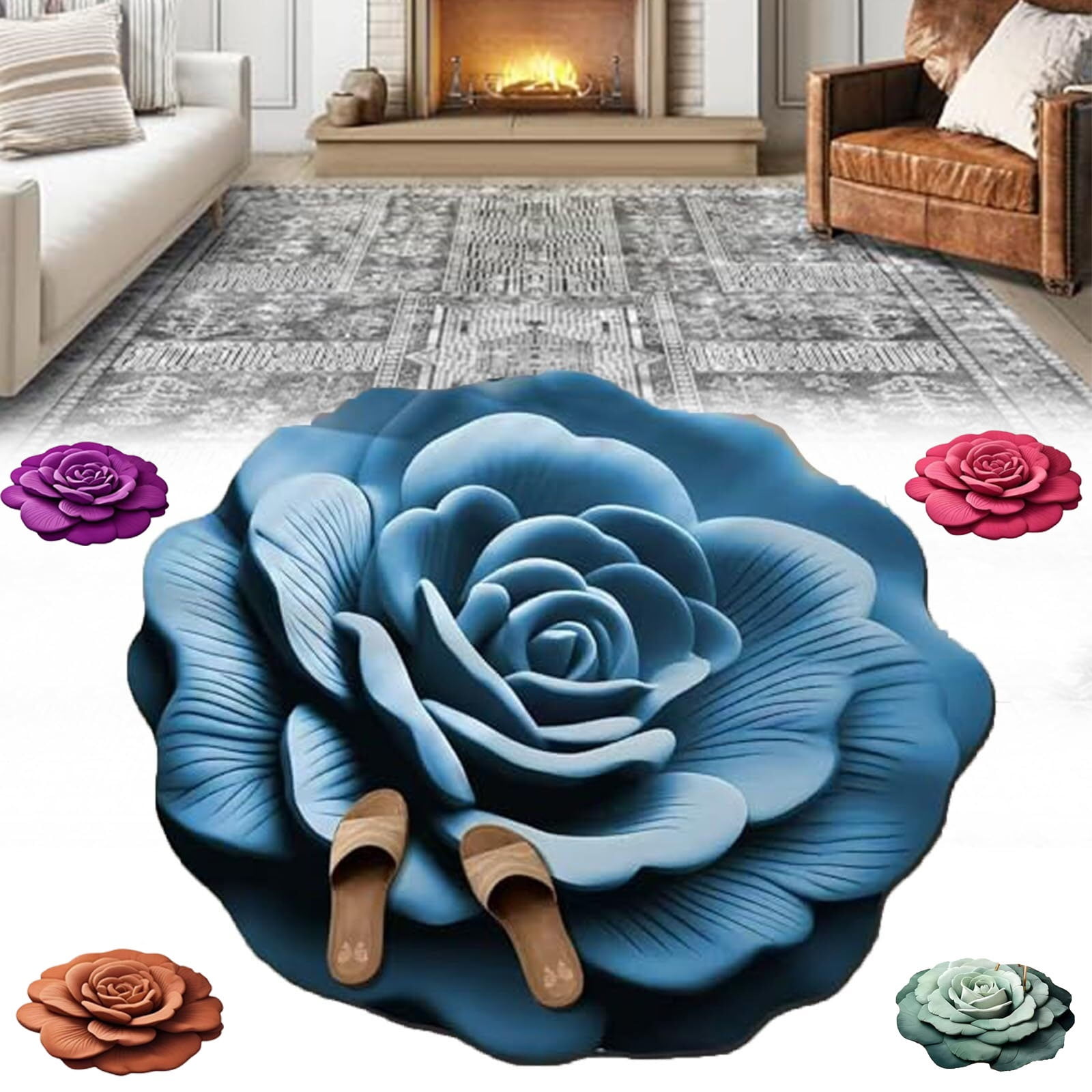 3D Floral Plush Diatomaceous Earth Mat Flower-Shaped Quick-Dry Rug ...