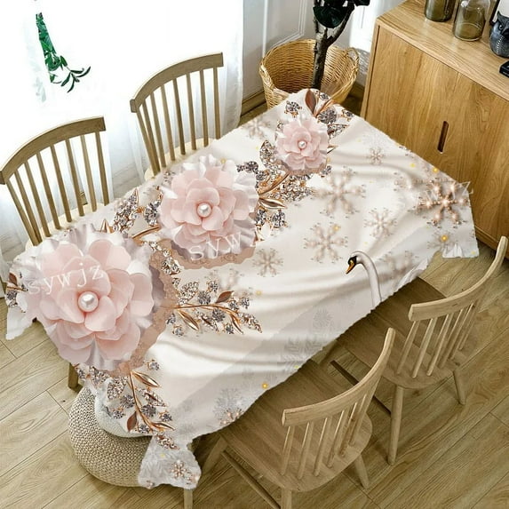 3D Floral Print Anti-fouling Rectangular Tablecloth Wedding Coffee ...