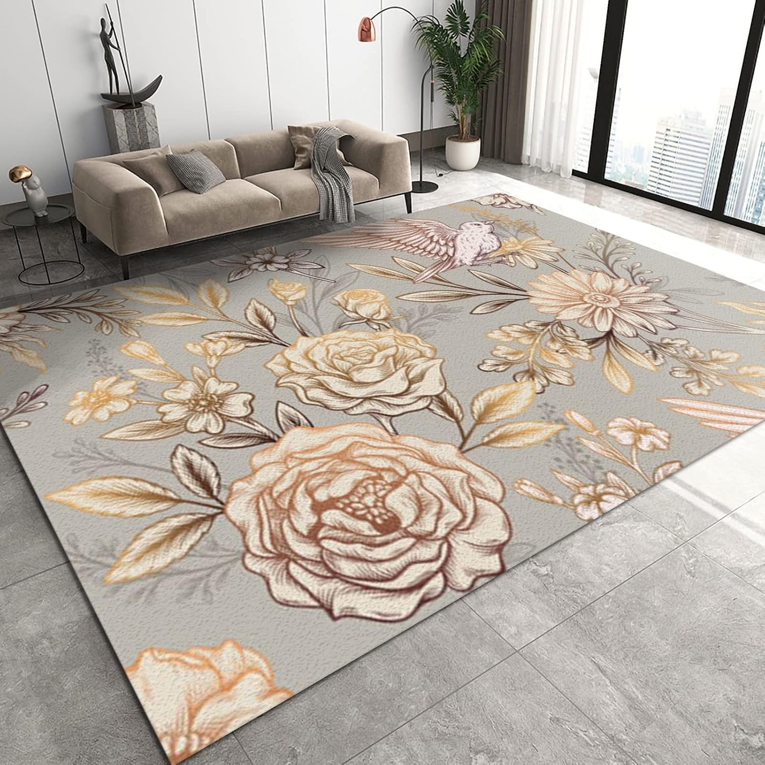 3D Flower Area Rugs, Bird Animal Carpet, Bathroom Rugs Pattern Clear ...