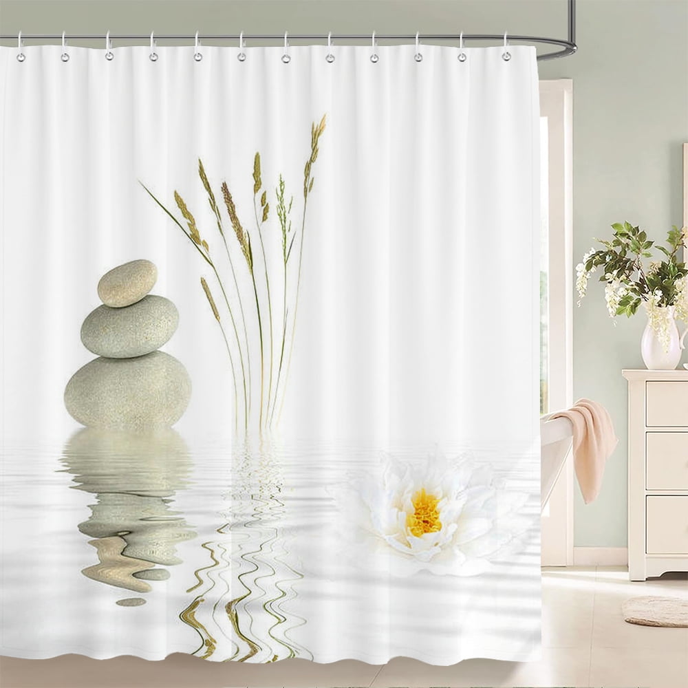 3D Flower Bamboo Pebble Water Green Plant Shower Curtain Waterproof ...