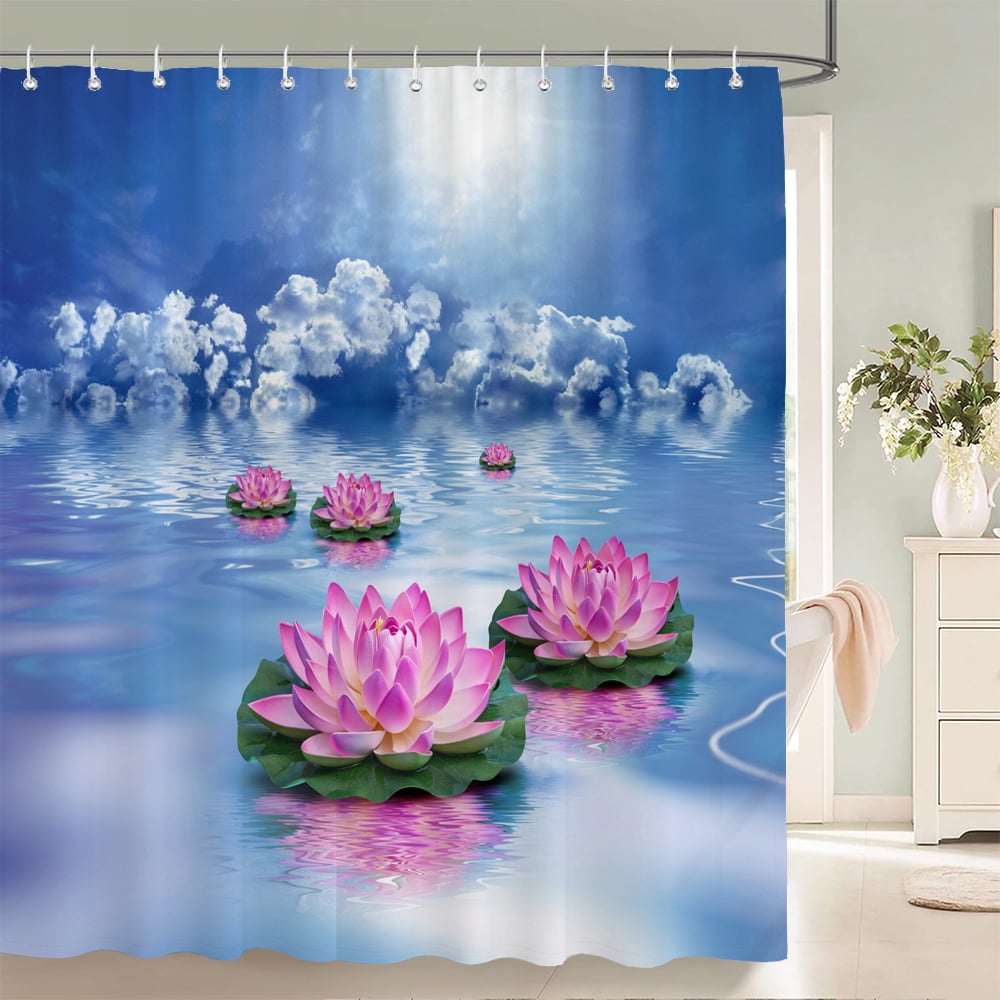 3D Flower Bamboo Pebble Water Green Plant Shower Curtain Waterproof ...
