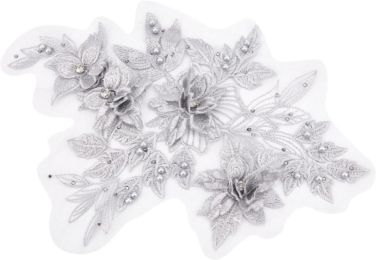 3D Flower Beaded Sequence Lace Applique Computerized Embroidery ...