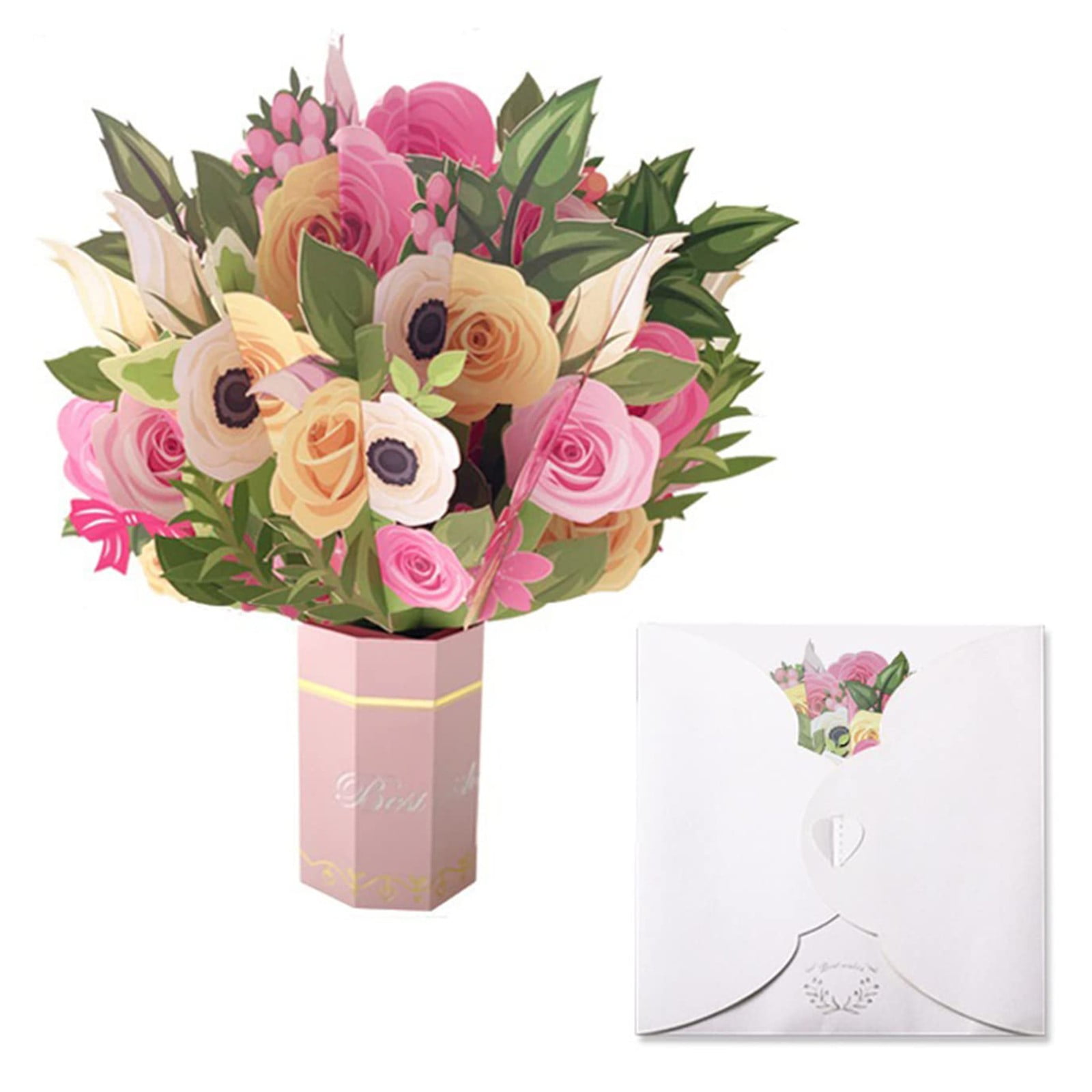 3D Flower Bouquet Card Paper Flowers Pops-up Bouquet Greeting Mothers ...