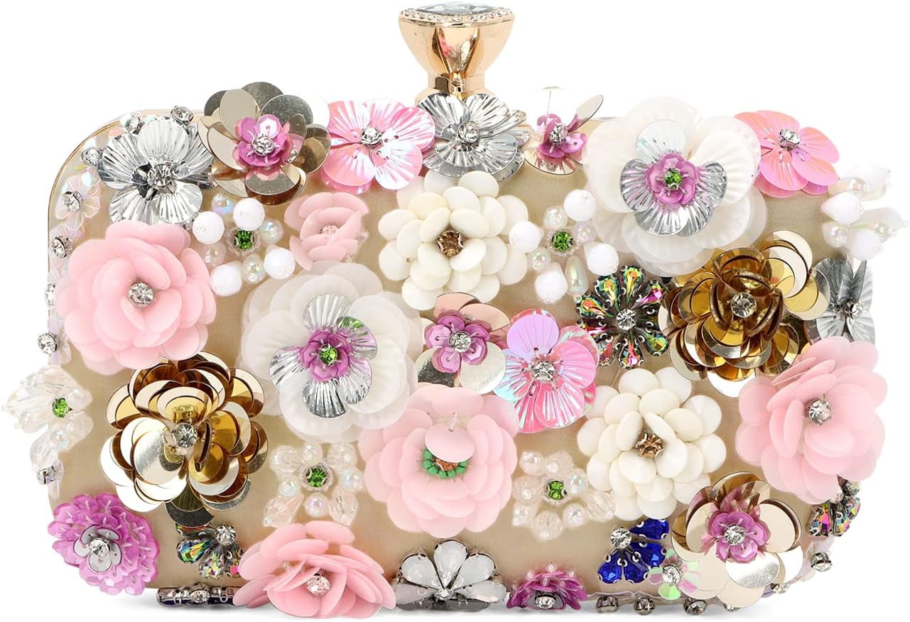 3D Flower Clutch Purses for Women Gold Formal Wedding Party Evening ...