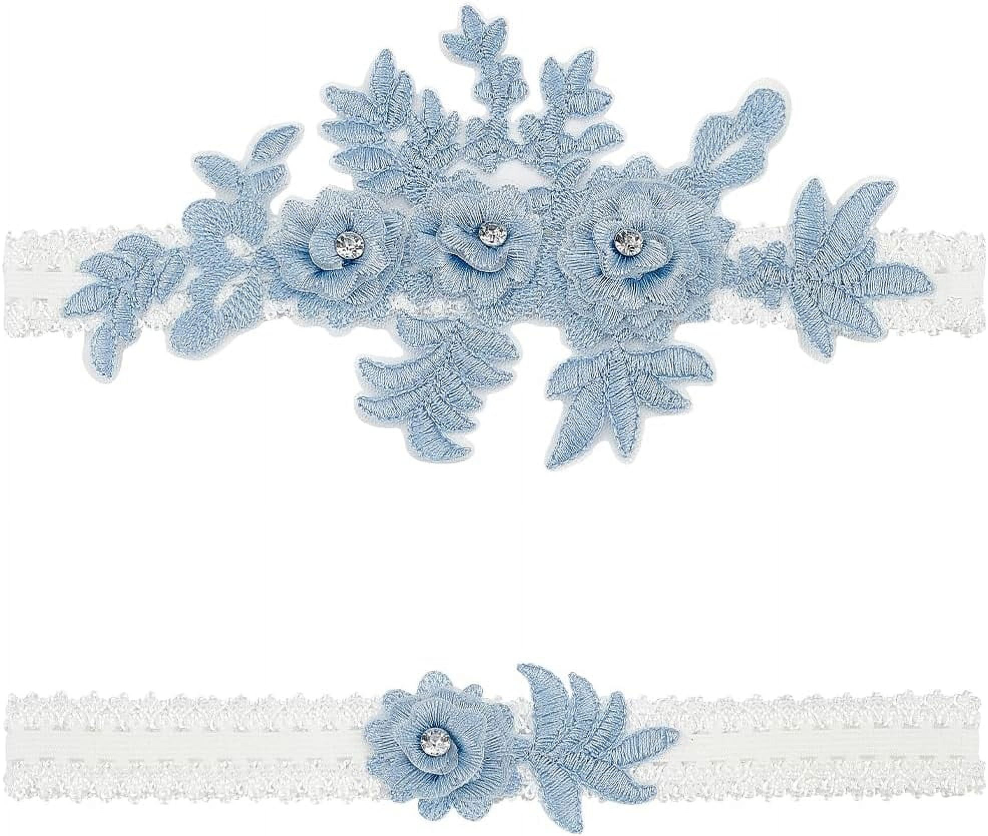 3D Flower Embroidery Polyester Lace Elastic Bridal Garters with Acrylic ...