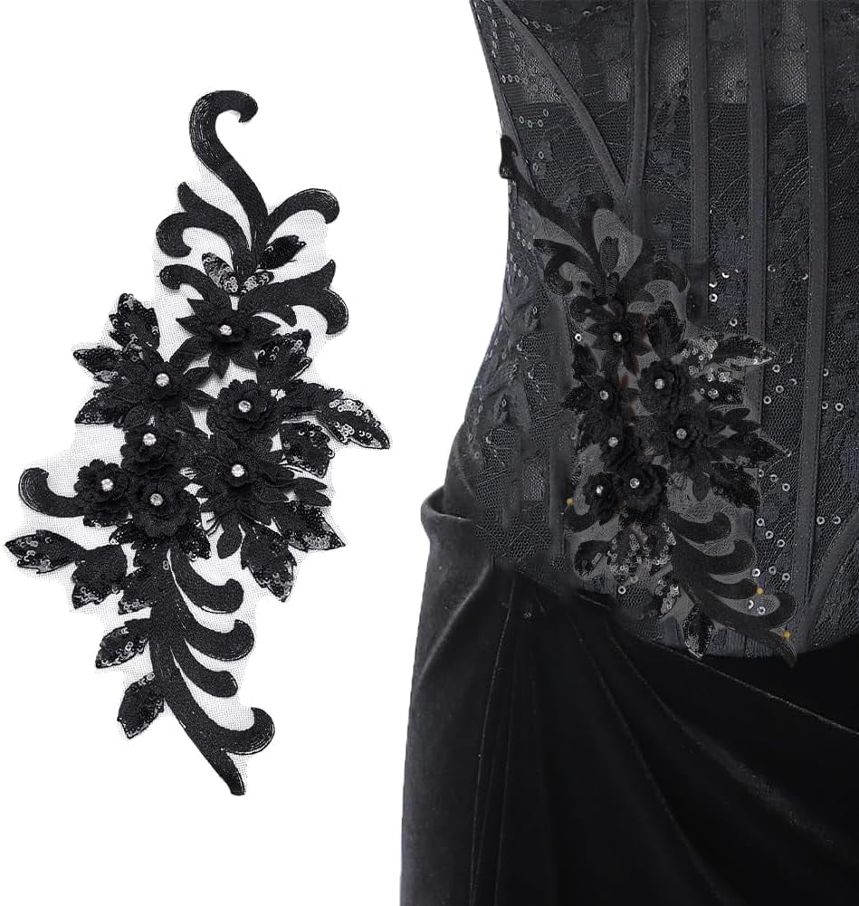 3D Flower Lace Applique Patches Floral Lace Patch with Rhinestone and ...