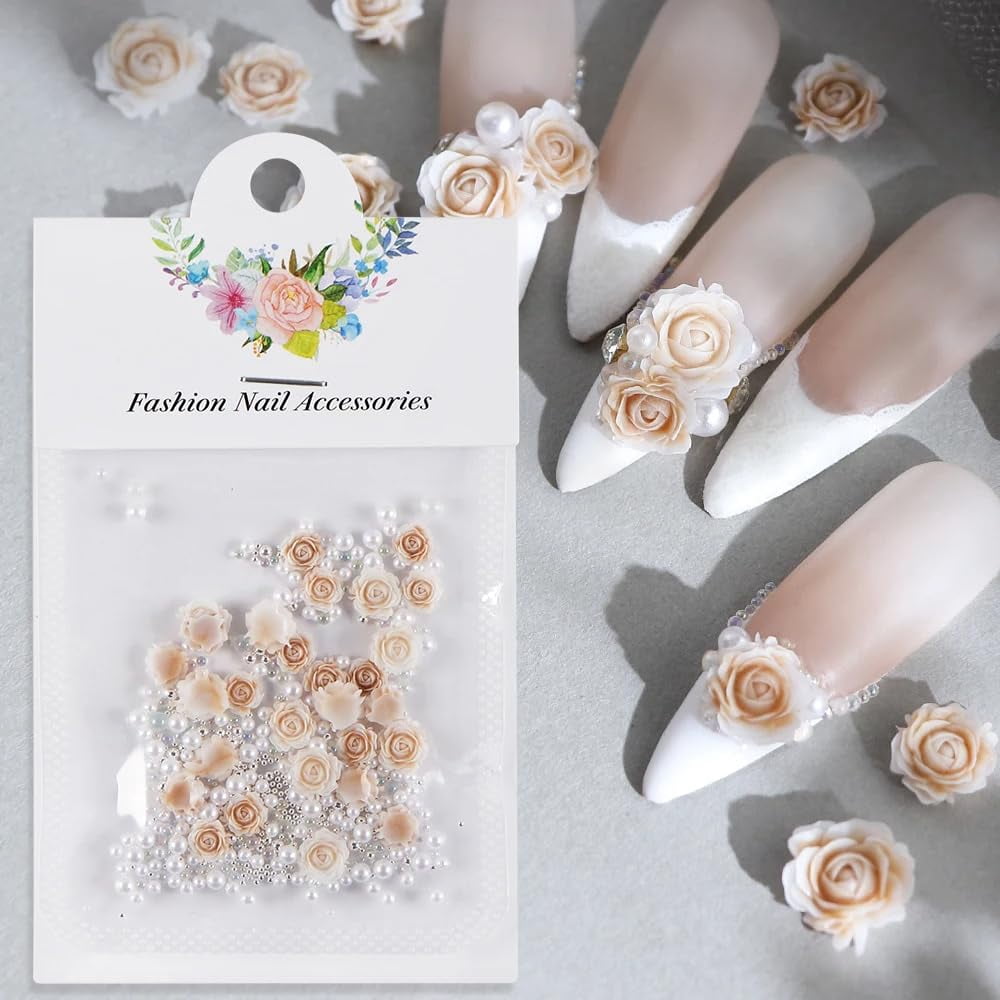 3D Flower Nail Charms Coffee Rose Nail Charm Rose Flower Nail Art ...