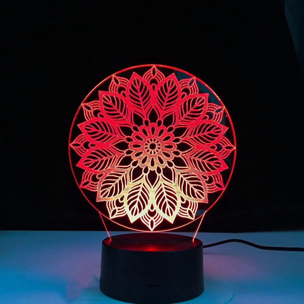 3D Flower Night Light Table Desk Optical Illusion Lamps 7 Color ...