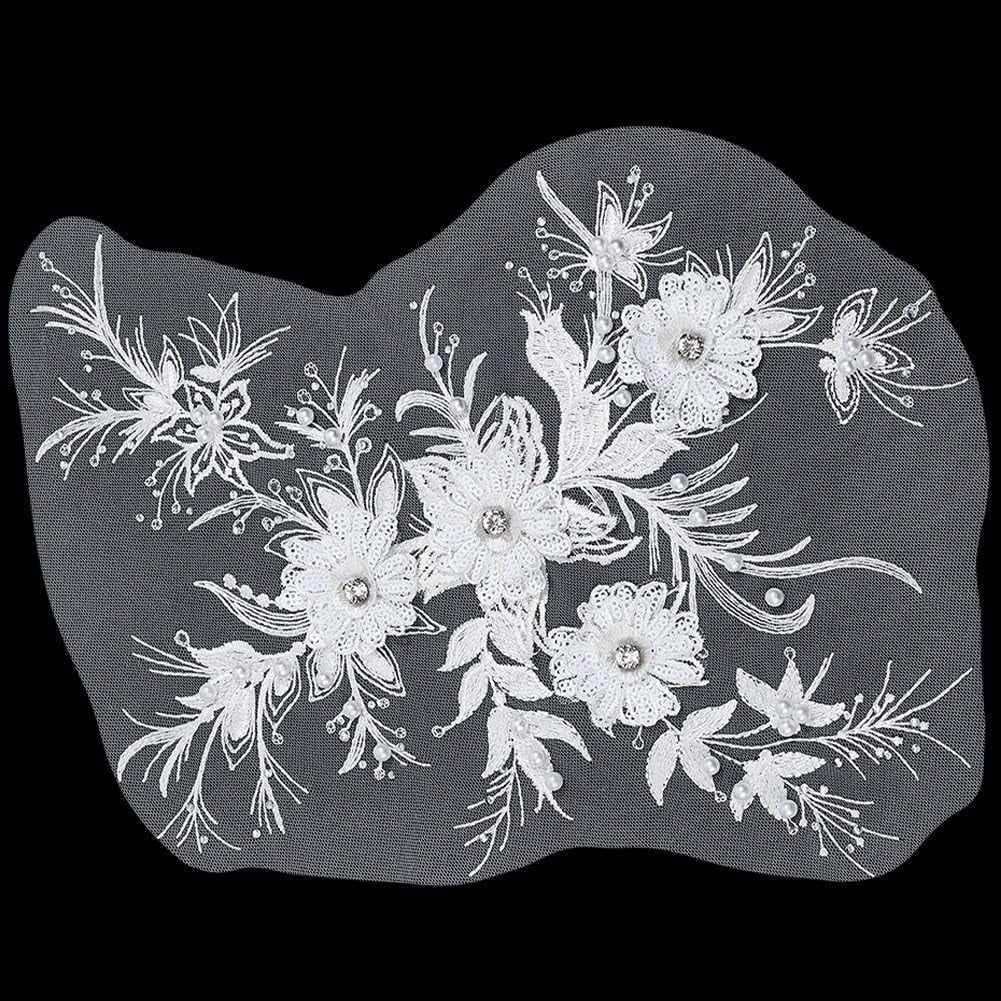 3D Flower Patch Beaded Embroidered Lace Fabric Sewing Floral Pearl ...