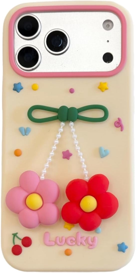 3D Flower Pendant Silicone Cute Star Cherry Love Heart Phone Case for ...