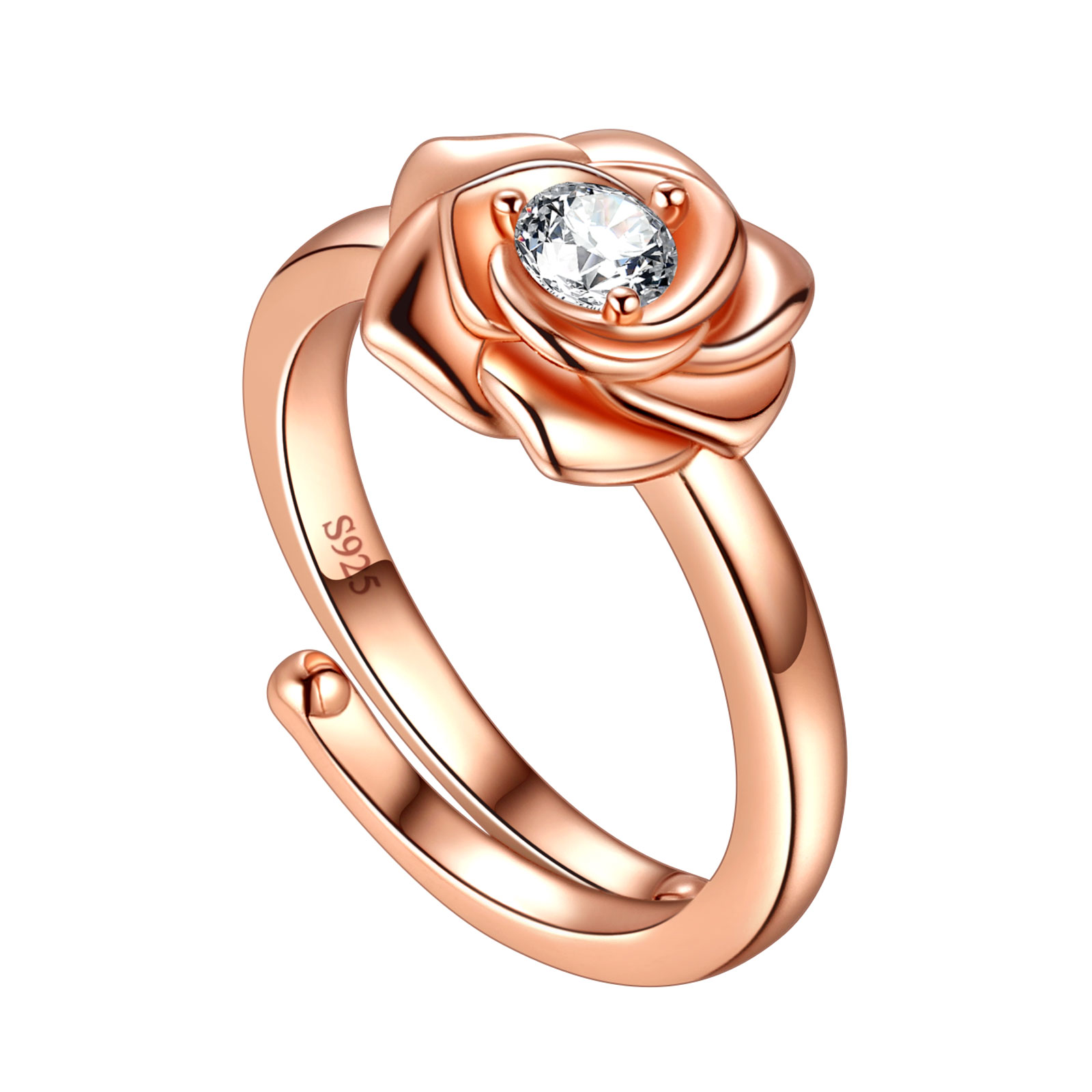 Fashion Ring SAWVNM 14k Yellow Gold Plated Suspended Carved Rose Flower Ring End Ring For Women ...