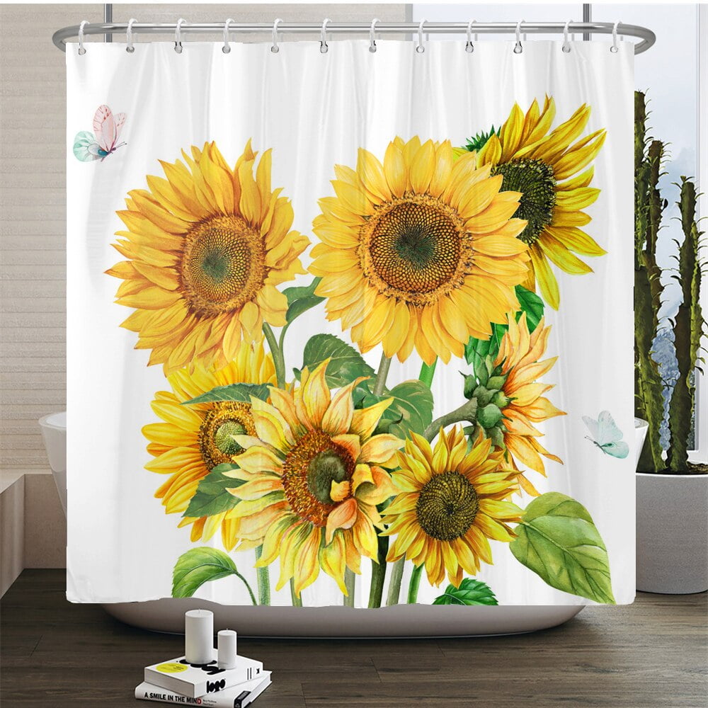 3d Flower Sunflower Plant Leaf Printed Shower Curtains Bathroom Curtain