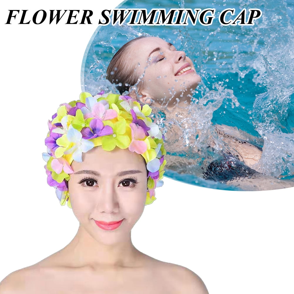 3D Flower Swim Cap Breathable Water Sports Hat Swimming Bath Cap Long ...