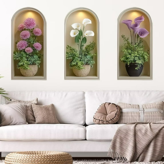 3D Flower Wall Stickers,Floral Plant Wall Decals for Living Room Home ...