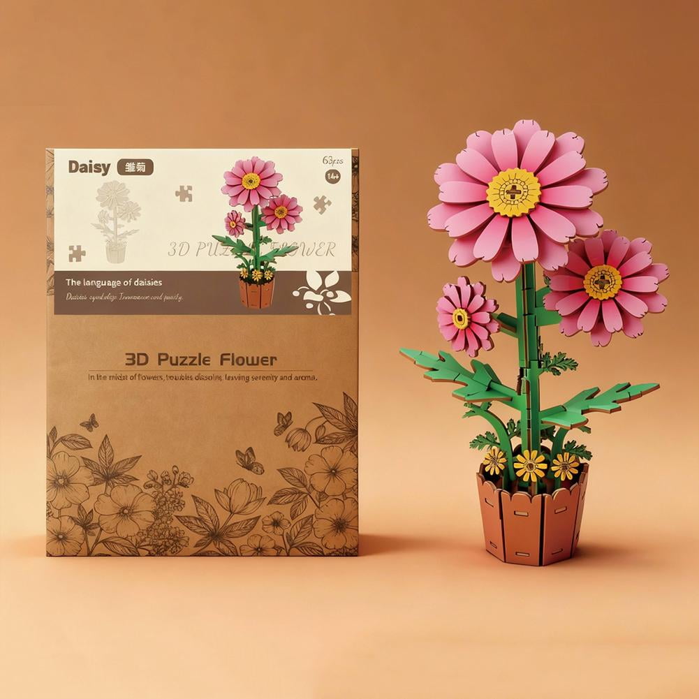 3D Flower Wooden Puzzles for Adults-Sunflower, DIY Wooden Flowers Model ...