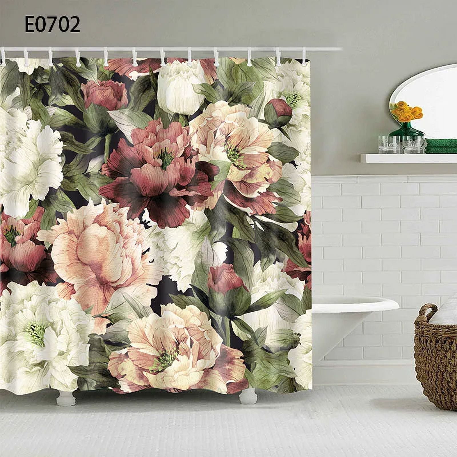 3D Flowers Pattern Shower Curtains Vintage Bath Curtain With Polyester ...