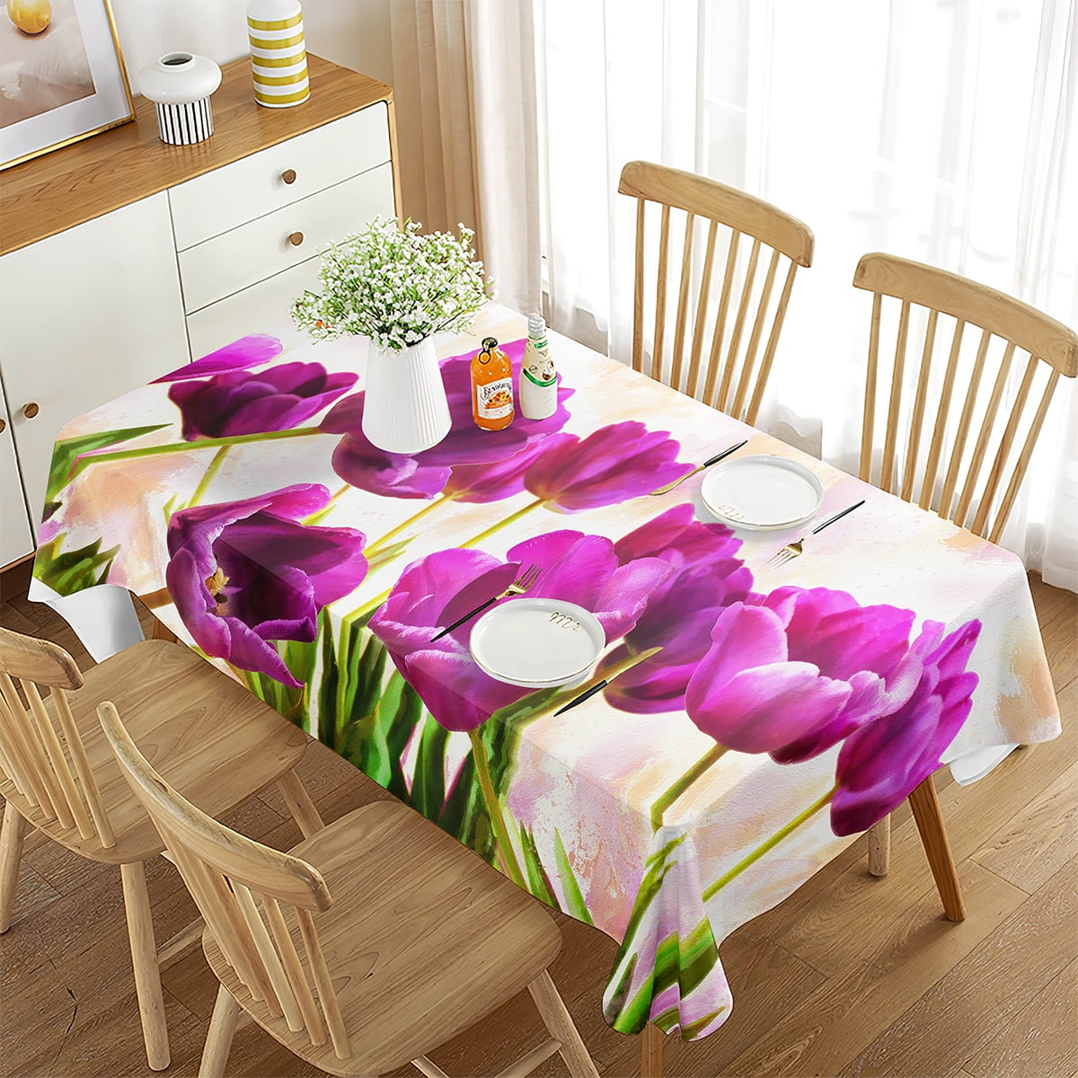 3D Flowers Rose Tree Tablecloth Watercolor Art Drawing Rectangle Table ...