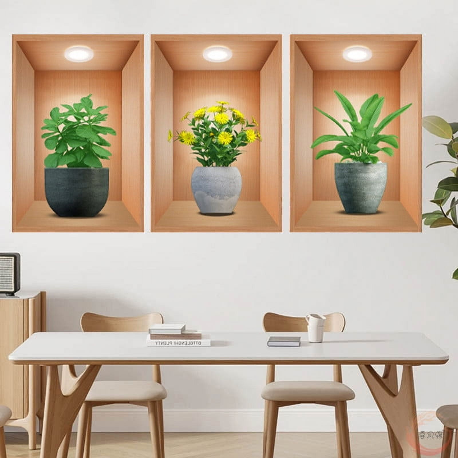 3D Flowers Vase Wall Sticker,3D Green Plants Wall Decals,3D Green Pot ...