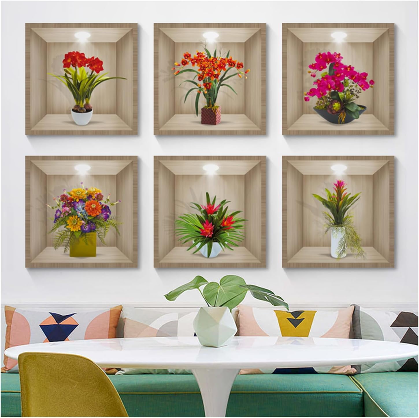 3D Flowers Vase Wall Sticker, Art Magic 3D Wall Decor Flower Bouquet ...