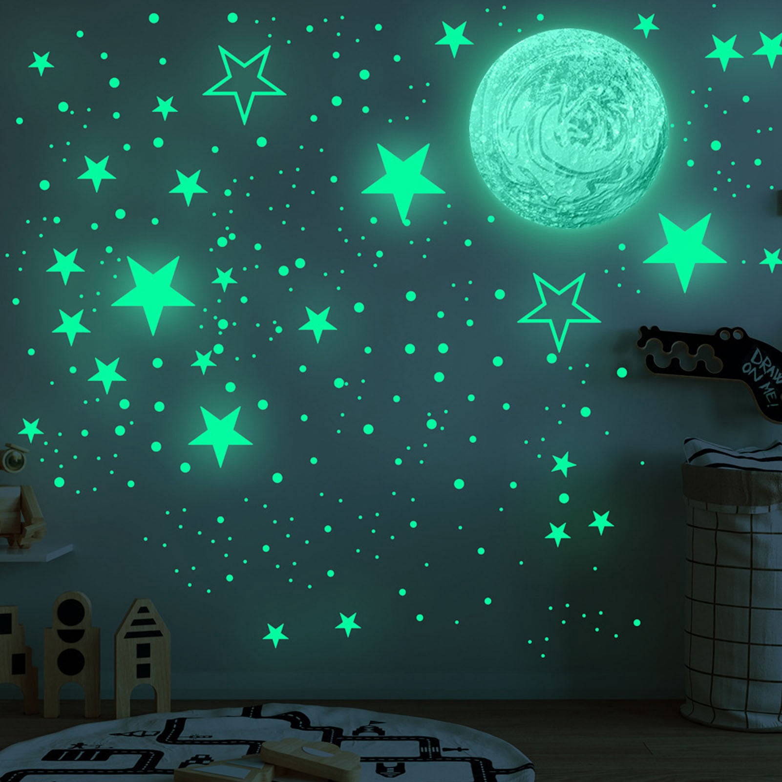3D Fluorescent Wall Sticker Glowing Star Luminous Wall Sticker PVC Wall ...