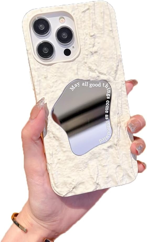 3D Fold Rock Texture Plating Mirror Phone Case Compatible with iPhone ...