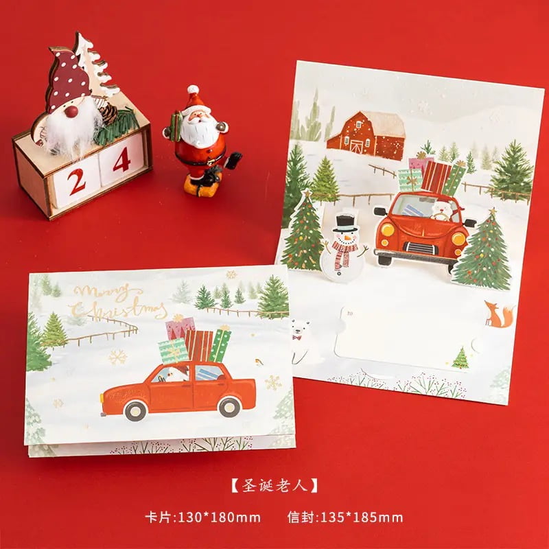 3D Folding Santa Claus Greeting Cards Merry Christmas Best Wishes New ...
