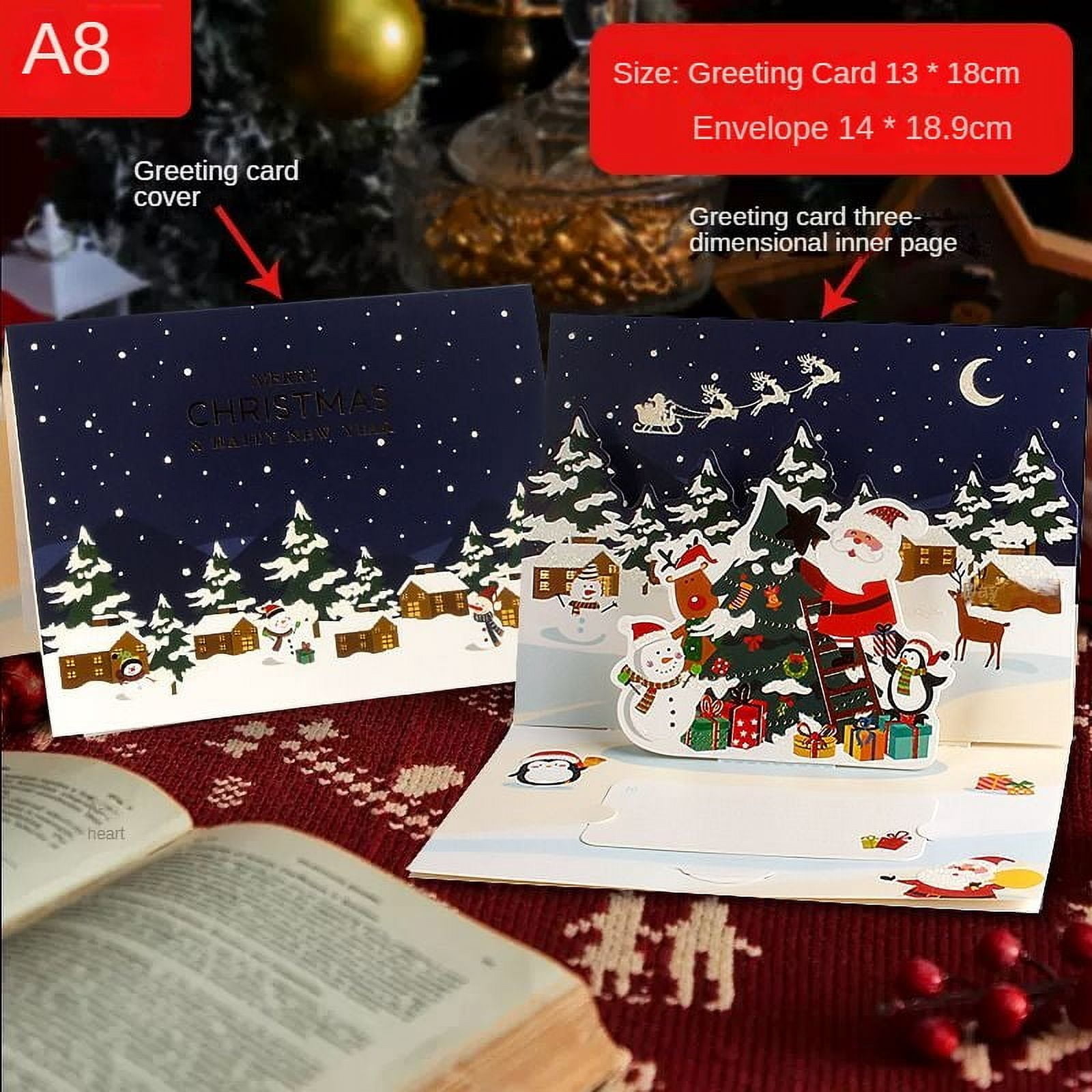 3D Folding Santa Claus Greeting Cards Merry Christmas Best Wishes New ...