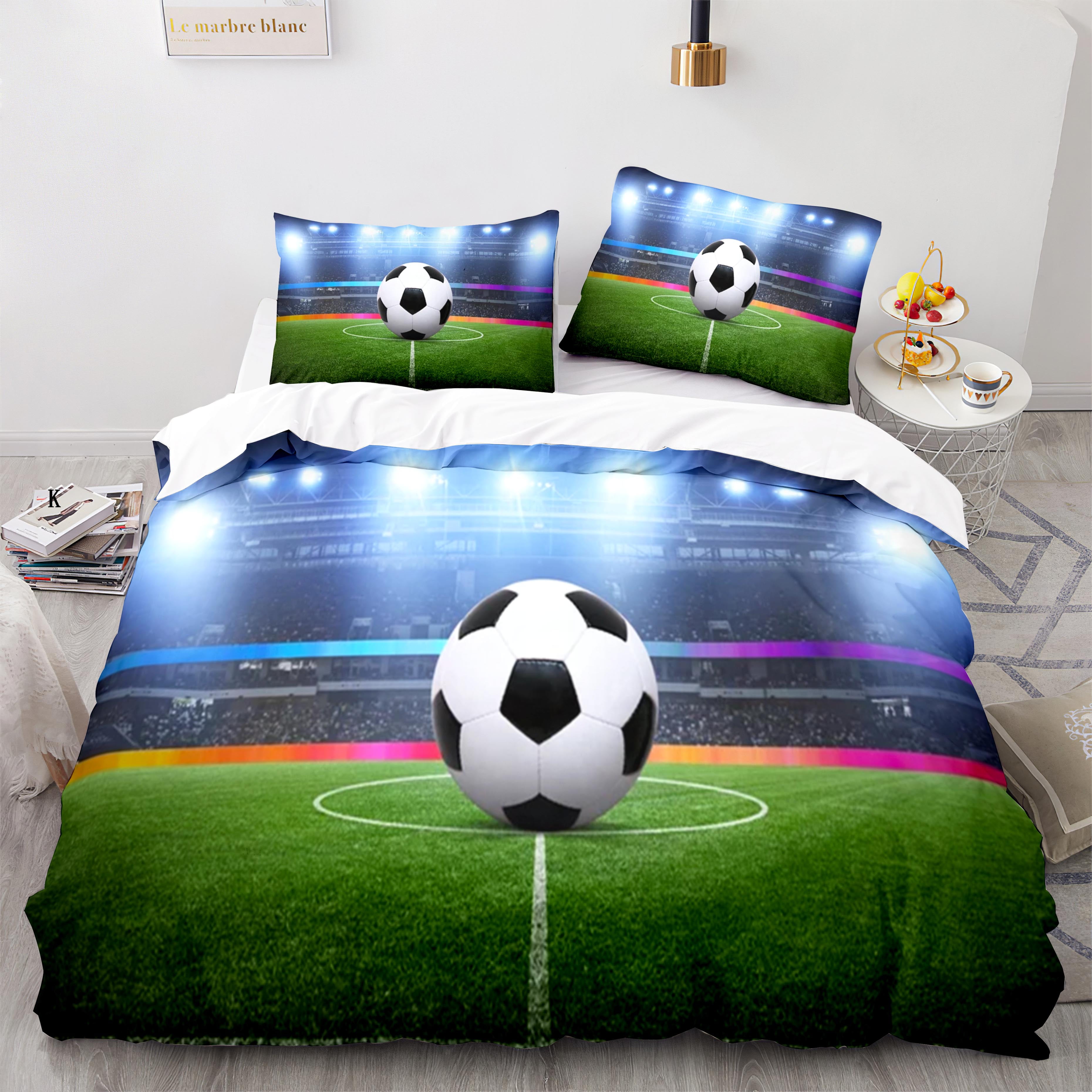 3D Football Duvet Cover Green Soccer Field Ball Sport American Flag ...