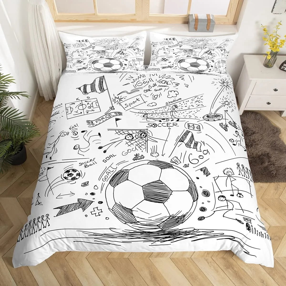 3D Football Duvet Cover Soccer for Kids Teens Boys Ball Sports White ...