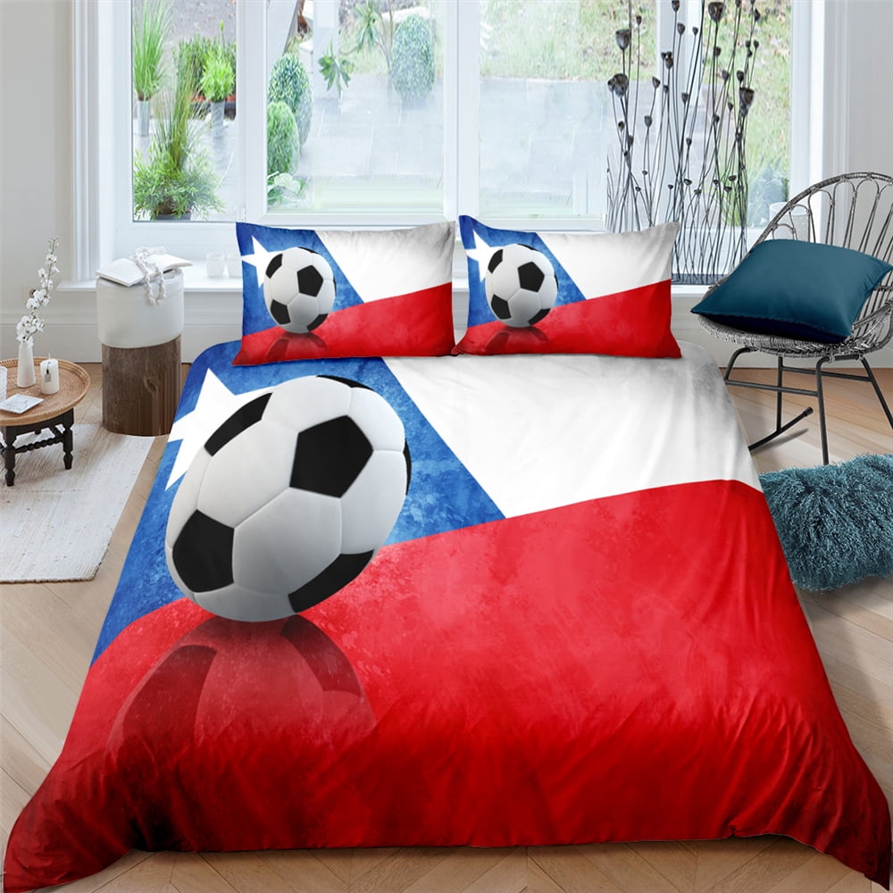 3D Football Duvet Cover Soccer for Kids Teens Boys Ball Sports White ...