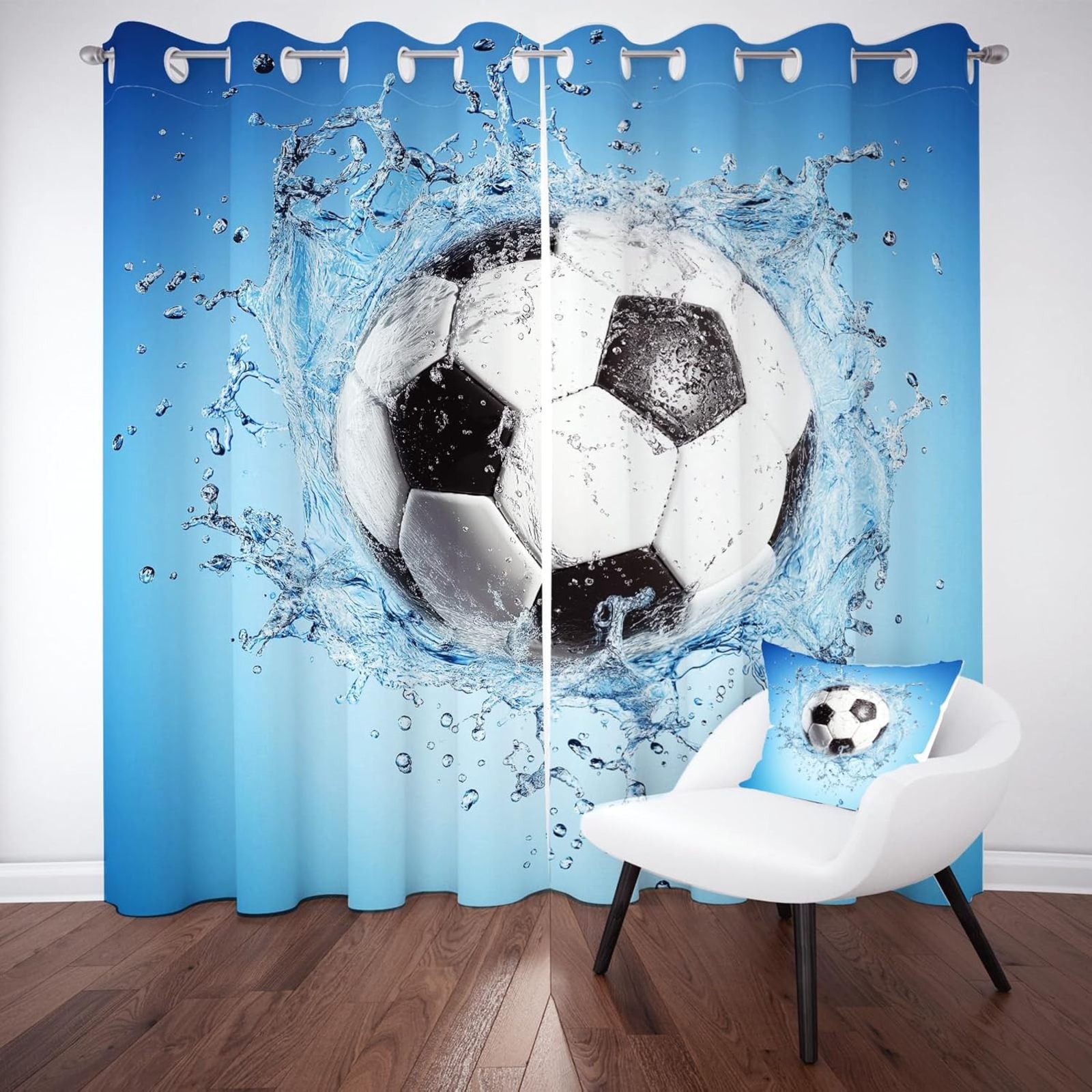 3D Football Grommet Curtains Window Treatment, Soccer Ball Curtain ...
