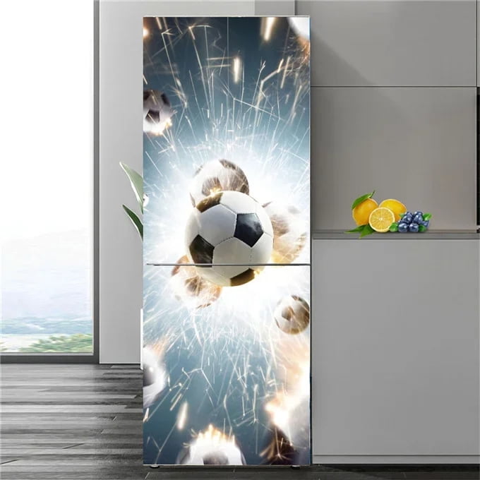 3D Football Soccer Fridge Sticker Full Door Cover Mural Ball Sports ...