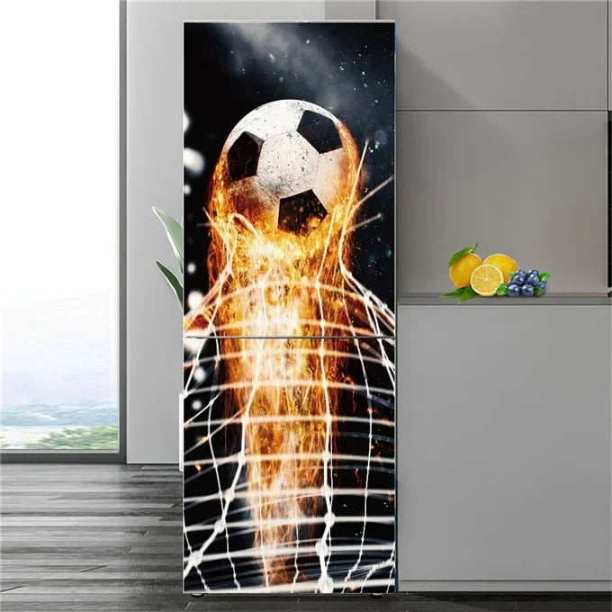 3D Football Soccer Fridge Sticker Full Door Cover Mural Ball Sports ...
