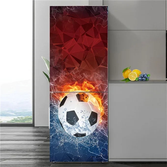 3D Football Soccer Fridge Sticker Full Door Cover Mural Ball Sports ...