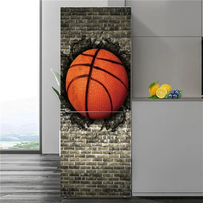 3D Football Soccer Fridge Sticker Full Door Cover Mural Ball Sports ...