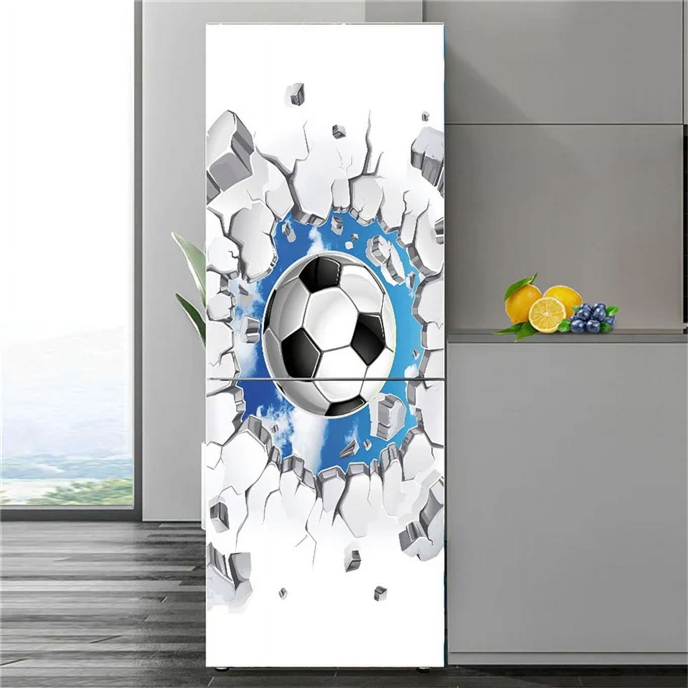 3D Football Soccer Fridge Sticker Full Door Cover Mural Ball Sports ...