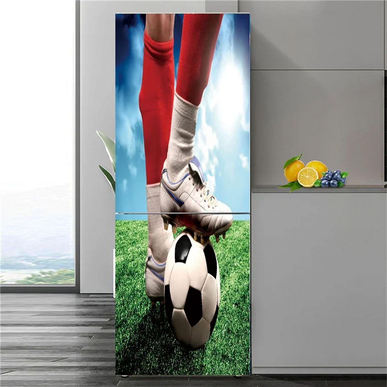 3D Football Soccer Fridge Sticker Full Door Cover Mural Ball Sports ...
