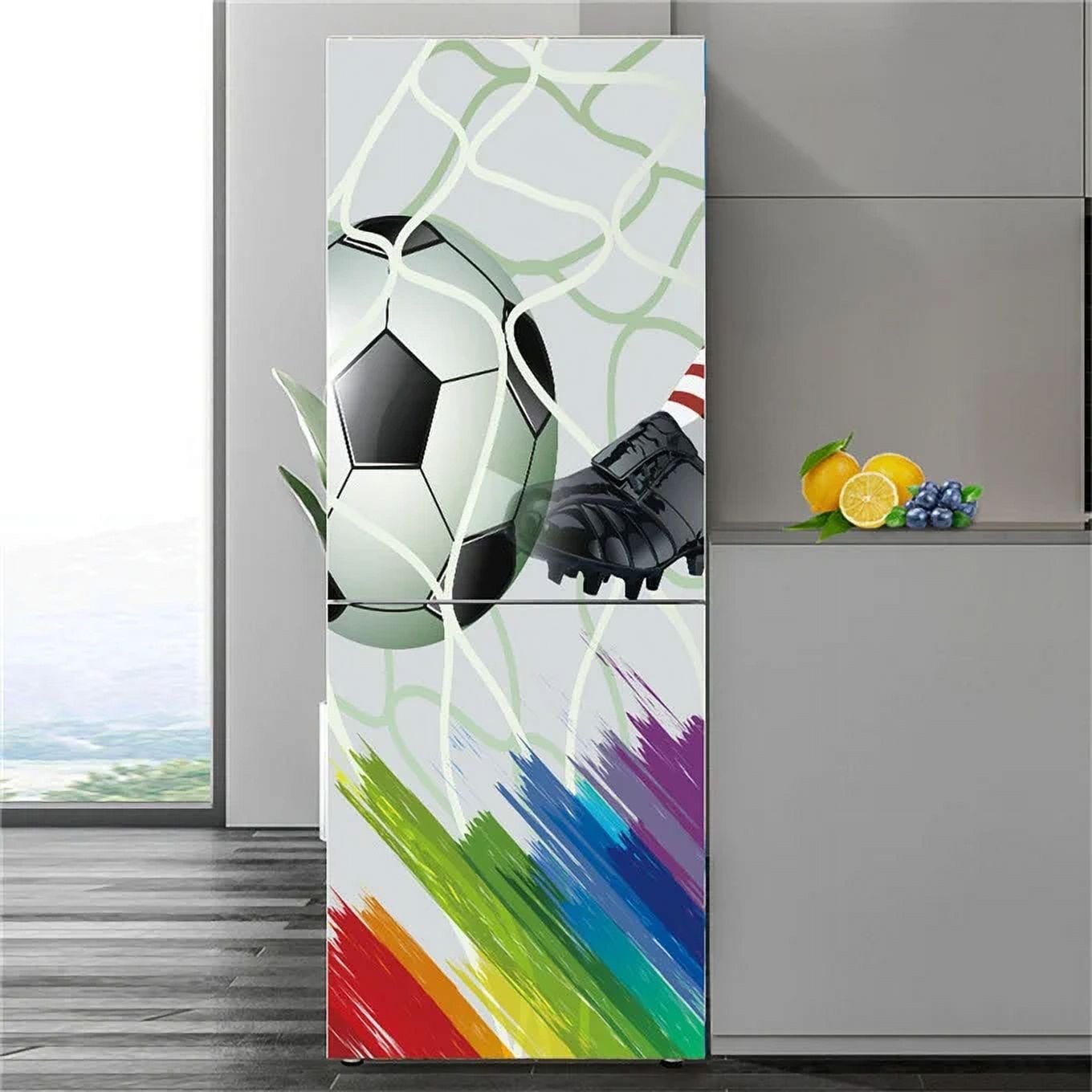 3D Football Soccer Fridge Sticker Full Door Cover Mural Ball Sports ...